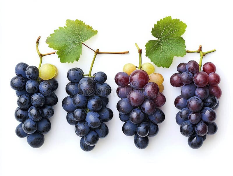 Four Grape Bunches Isolated on White Background, Fruit, Vine Stock ...