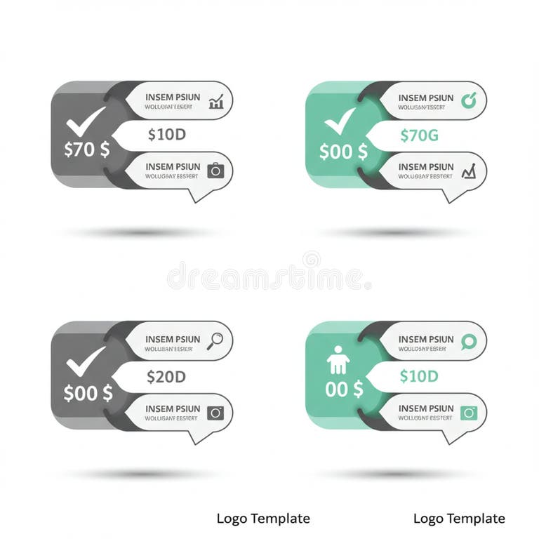 Four Graphic Templates Featuring Stylized, Rounded Rectangles Divided ...