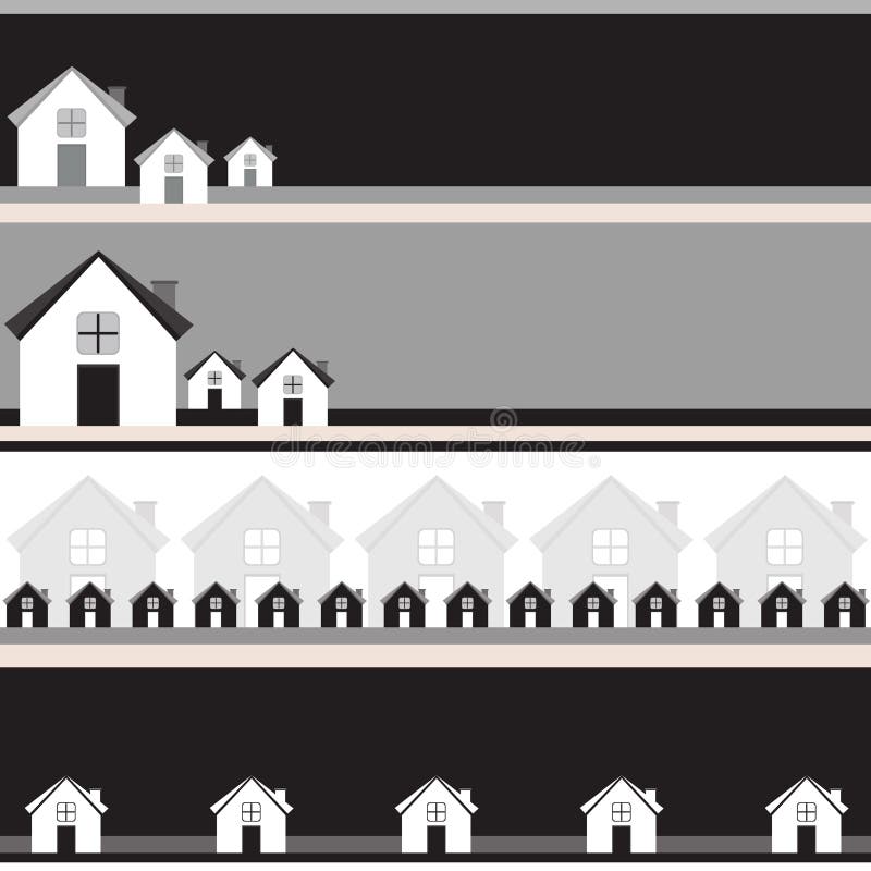 Four Grayscale Banners with Houses. Stock Vector - Illustration of ...