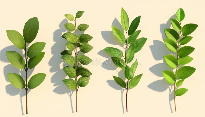 Four Green Botanical Illustrations on a Minimalist Background ...