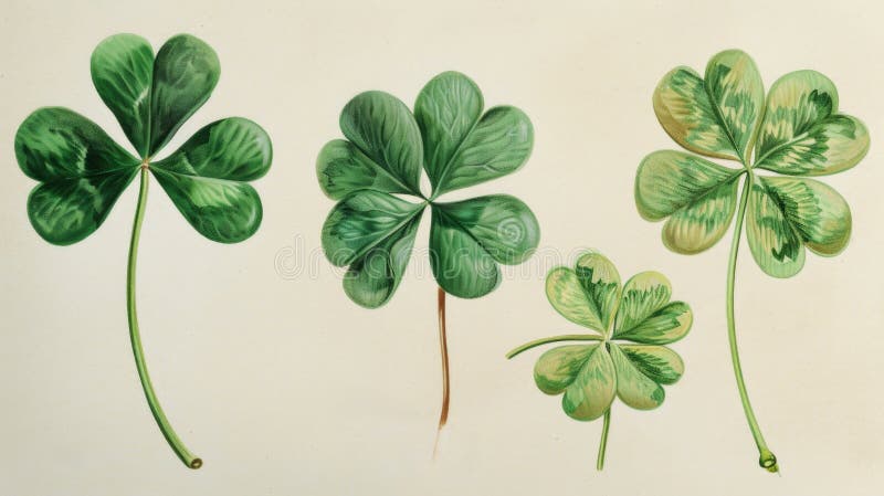 Four Green Clovers are Drawn in a Row Stock Photo - Image of leaf ...
