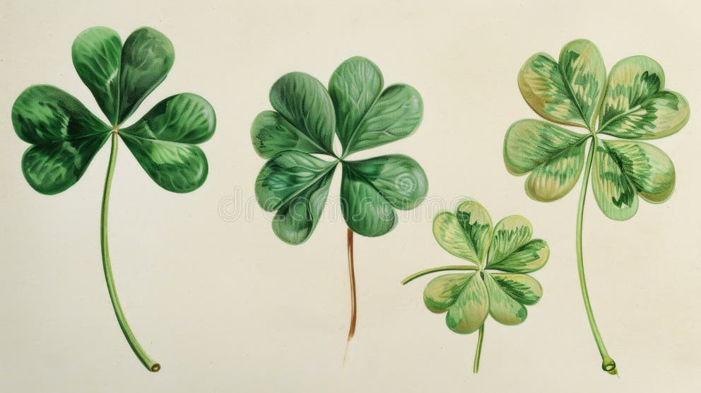 Four Green Clovers are Drawn in a Row Stock Photo - Image of leaf ...