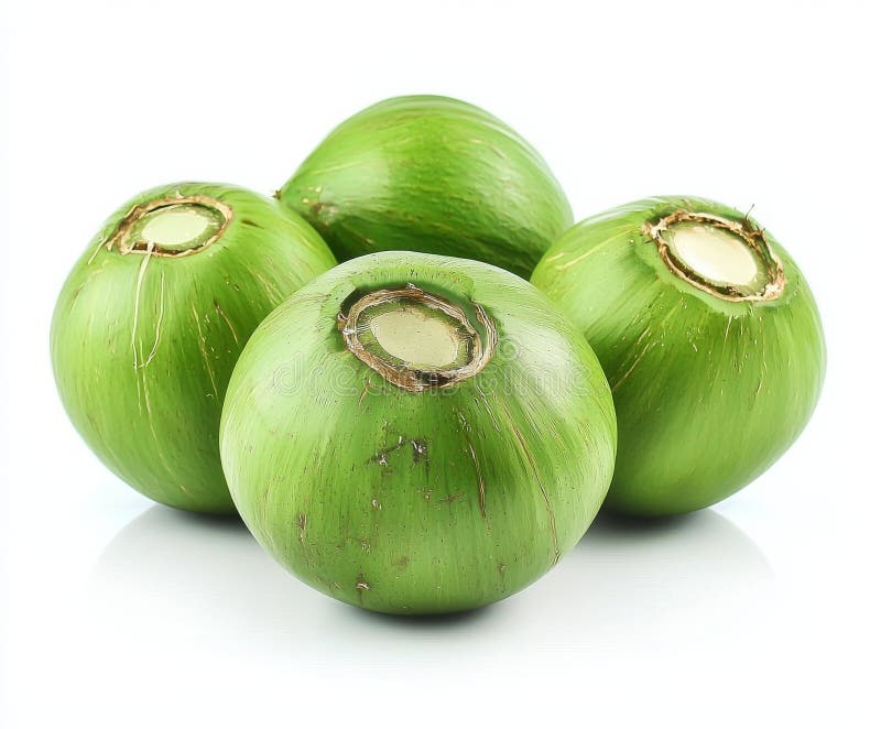 Four Green Coconuts Composition, Isolated on White Background, Tropical ...