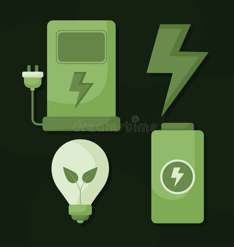 Four green energy icons stock vector. Illustration of industry - 254944699
