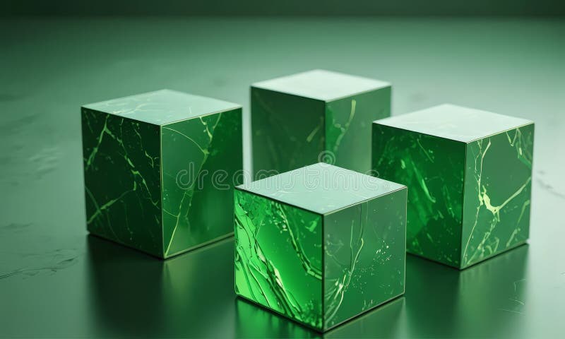 Four Green Marble Cubes with Marble-like Texture are Arranged in Square ...