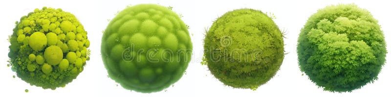 Four Green Spherical Objects Showcasing Different Textures and Patterns ...