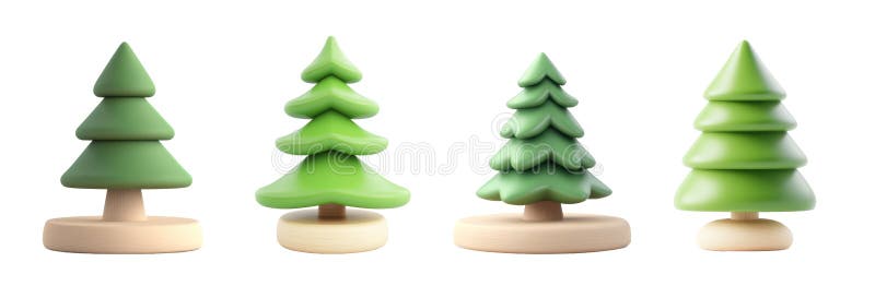 Four Green Tree Cartoons on a White Background Stock Illustration ...