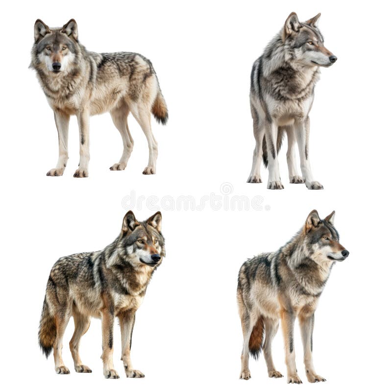 Four Grey Wolves Standing stock illustration. Illustration of head ...