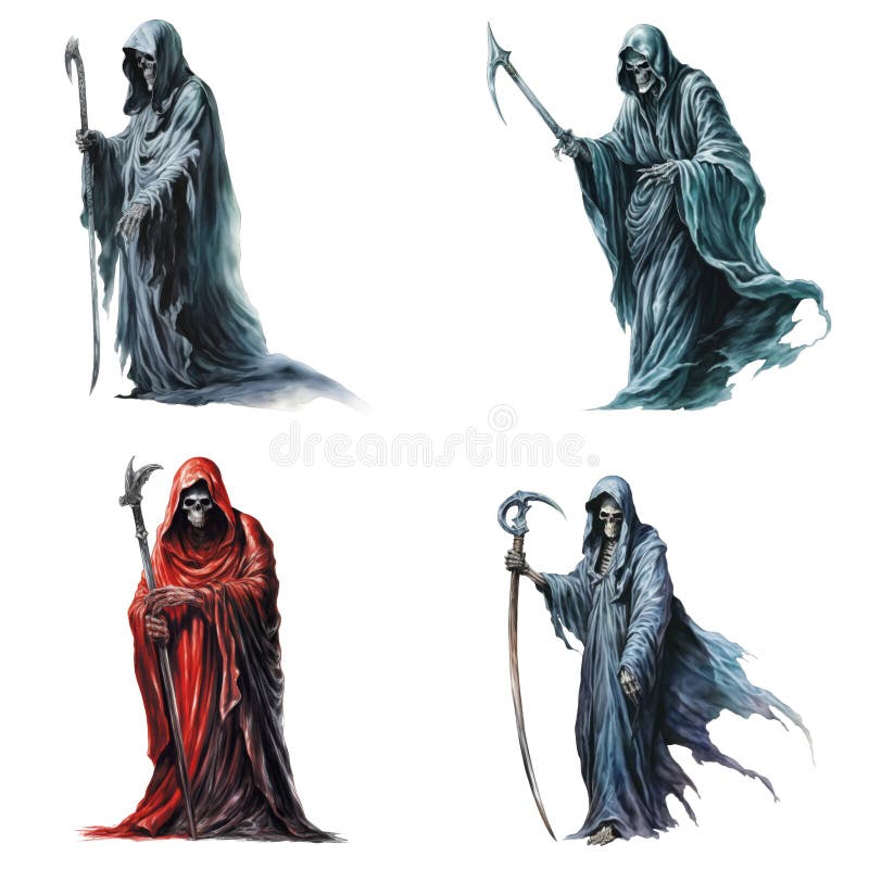 Four Grim Reapers with Different Robes and Weapons Stock Image ...