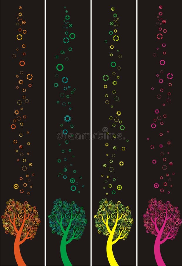 Four Grunge Banners with Trees and Circles Stock Vector - Illustration ...