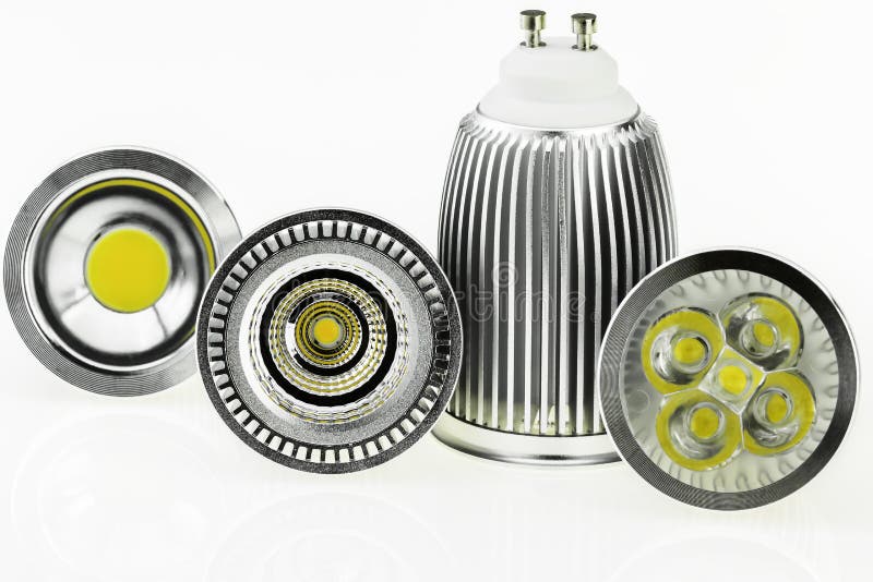 Four GU10 LED Bulbs with Various Sizes of Chips and Cooling Stock Image ...