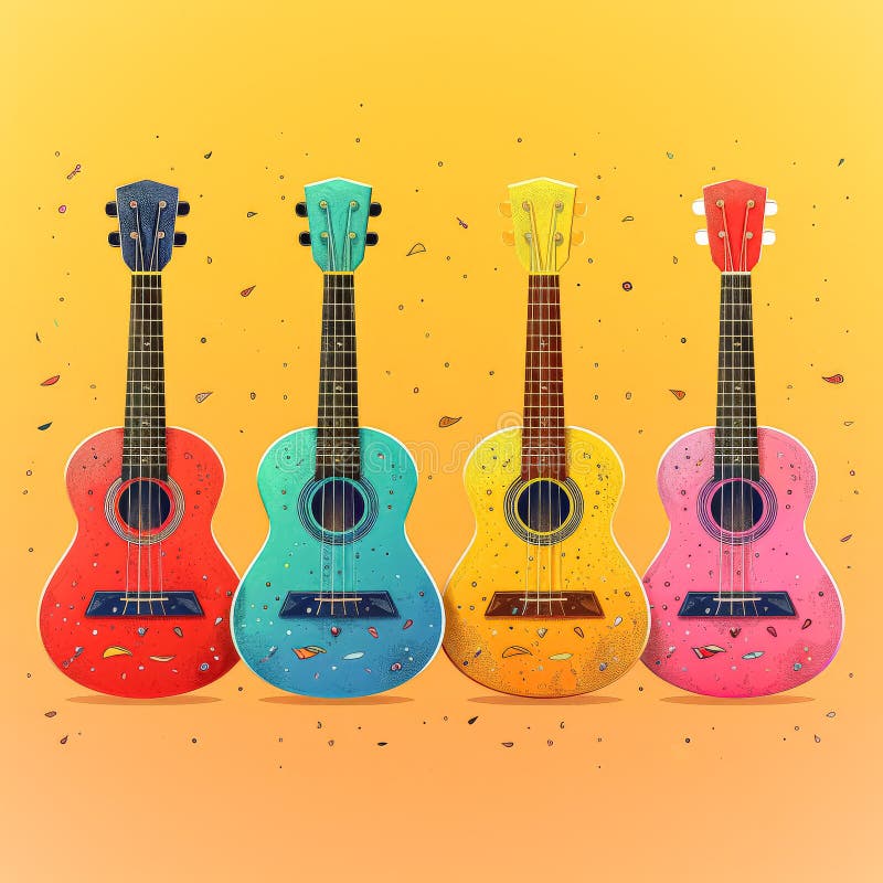 Four Guitars with Different Colors and Patterns. Stock Photo - Image of ...