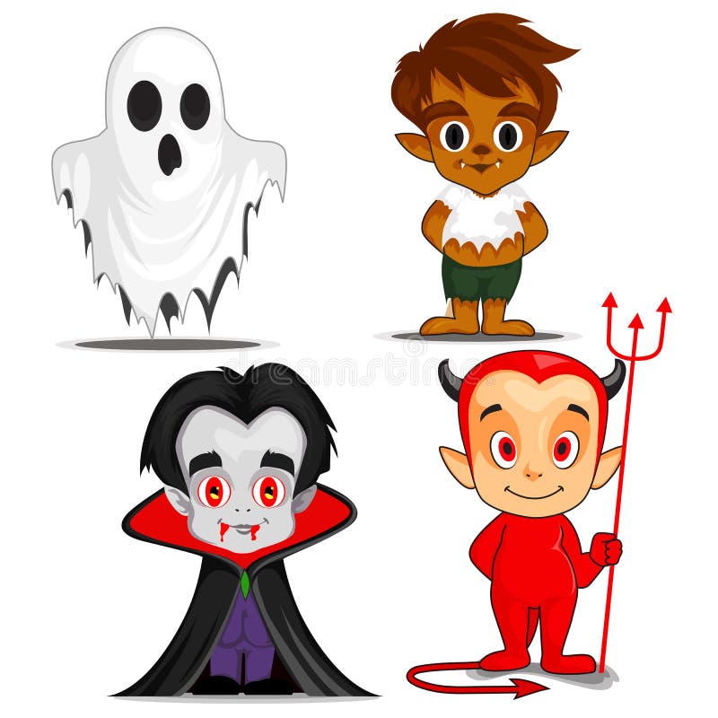 Halloween Spooky Cartoon Characters Stock Vector - Illustration of ...