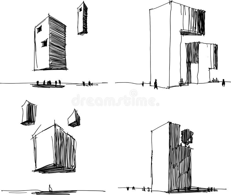 Four Architectural Sketches of a Modern Abstract Architecture Stock ...