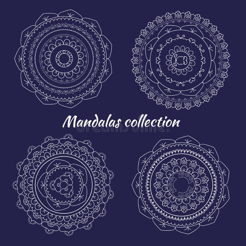 Four Hand Drawn Vector Mandalas Stock Vector - Illustration of black ...