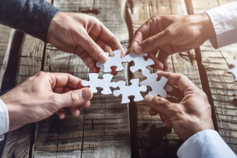 Four Hands Assembling Puzzle Pieces Together. Stock Photo - Image of ...