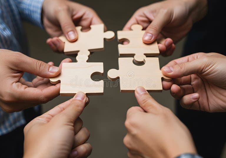 Teamwork Collaboration Puzzle Pieces Connecting Strategy Solution Hands ...