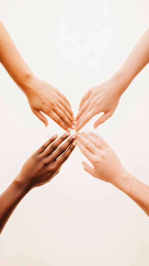 Multiethnic Hands Joining Together Against a Neutral White Backdrop ...