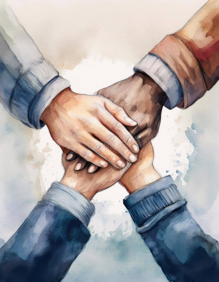 Four Hands of Different Skin Tones are Stacked Together, Symbolizing ...