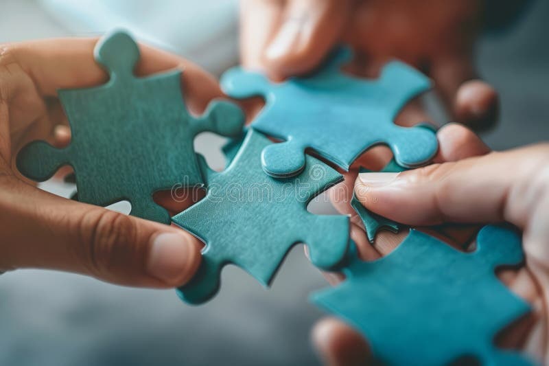 Four Hands Each Holding Puzzle Piece Stock Illustration - Illustration ...