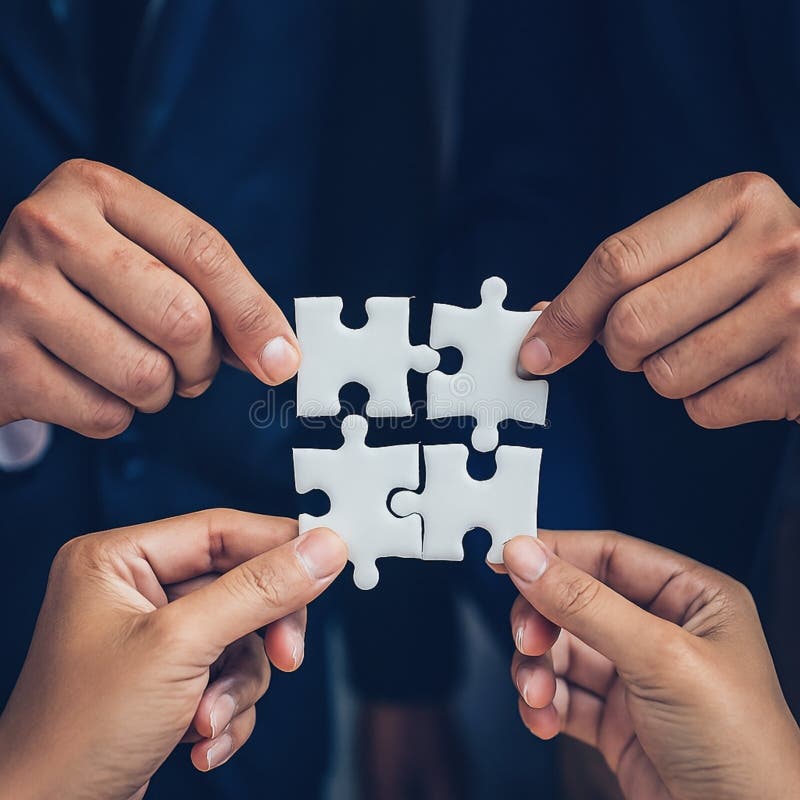 Four Hands Fitting Puzzle Pieces, Symbolizing Teamwork and Problem-solving Solutions. Stock ...