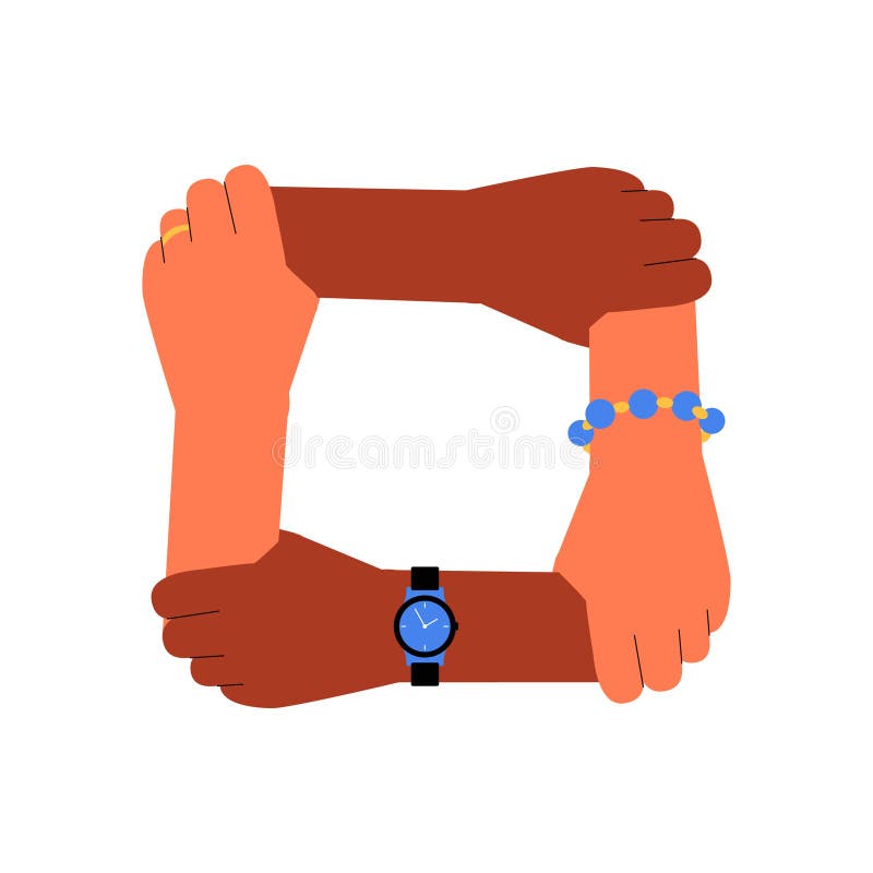 Four Hands Forming a Square in Flat Vector Illustration Symbolizing ...