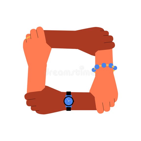 Four Hands Forming a Square in Flat Vector Illustration Symbolizing ...