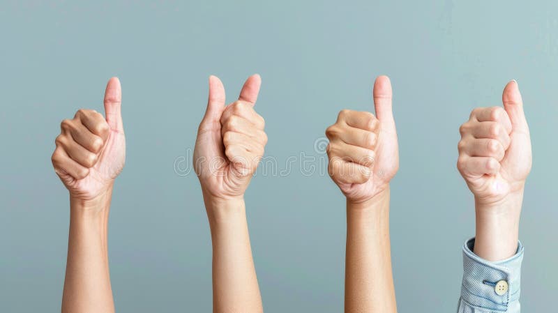Four Hands Giving Thumbs Up on a Blue Background AIG535 Stock ...