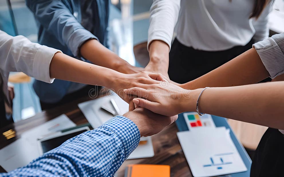 Four Hands Stacked on Top of Each Other, Symbolizing Teamwork and ...