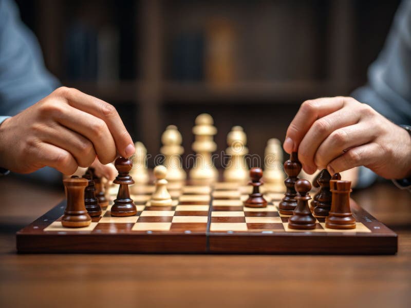 Four Hands Strategizing a Chess Match in a Cozy Room Intense Focus on a ...