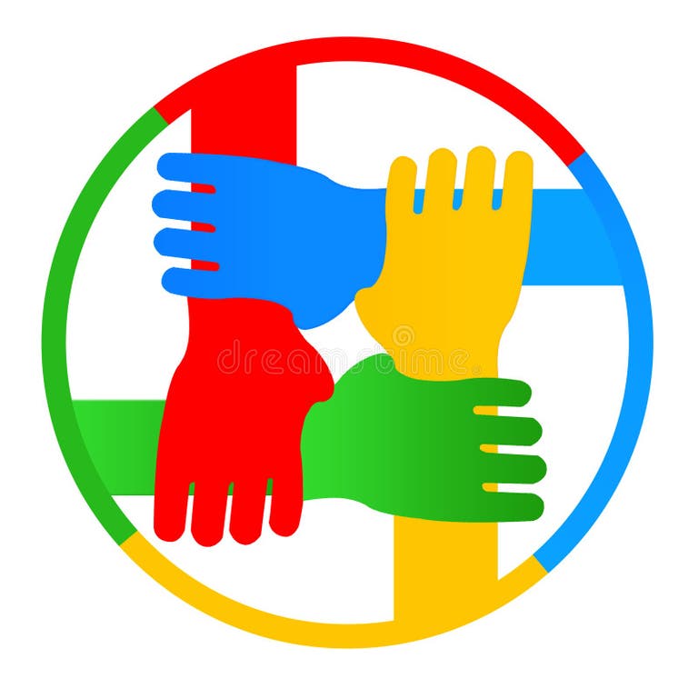 Four hands together stock illustration. Illustration of friends - 82671257