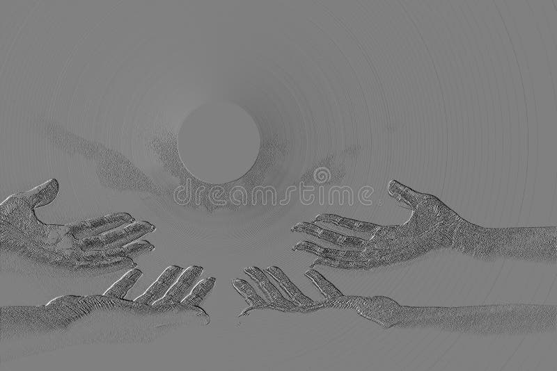 Four Hands Under the Sun Against a Dark Background 8 Stock Illustration ...