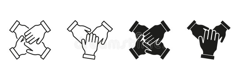 Four Hands in Unity Line and Solid Icon Set. Teamwork, Collaboration ...