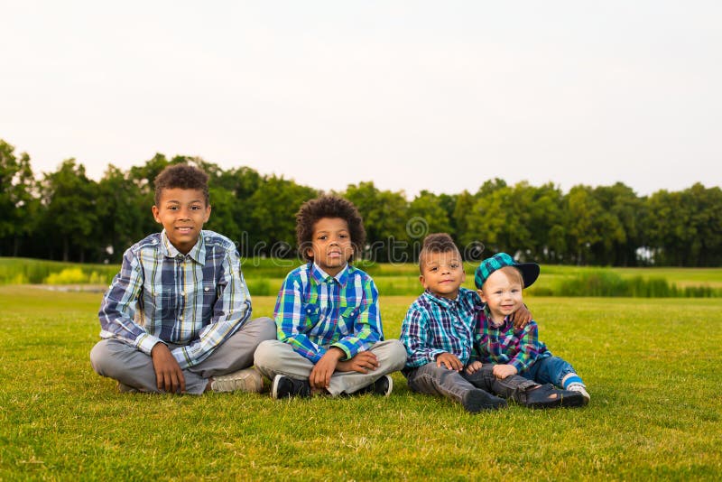 Four happy children. stock photo. Image of park, hair - 56154588 Four happy children. stock photo. Image of park, hair - 56154588