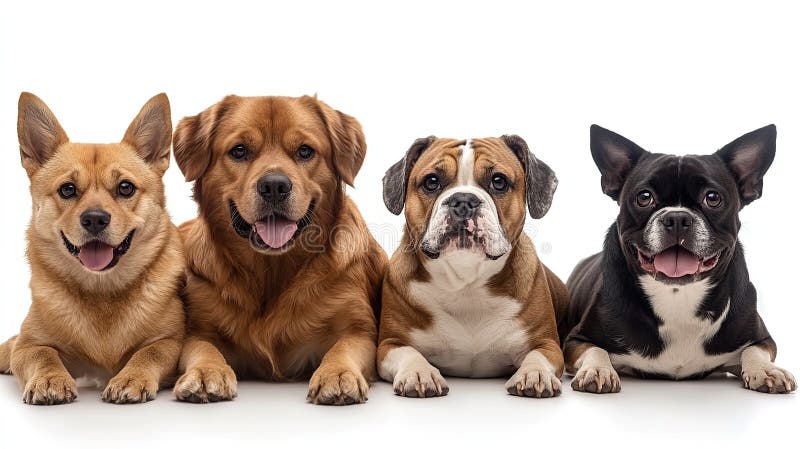 Four Happy Dogs Posing, Studio Shot, White Background, Pet Adoption ...