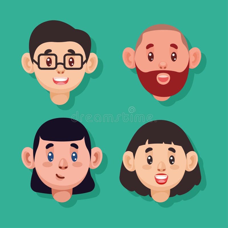 Four Heads Diversity Persons Stock Vector - Illustration of bearded ...