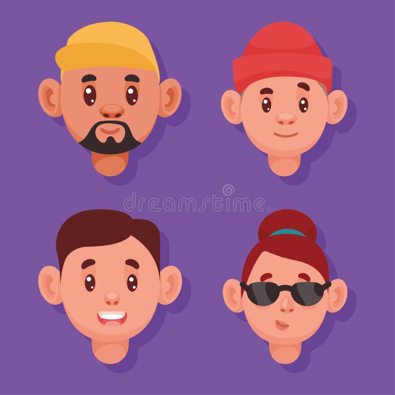 Four heads persons comic stock vector. Illustration of woman - 250062727