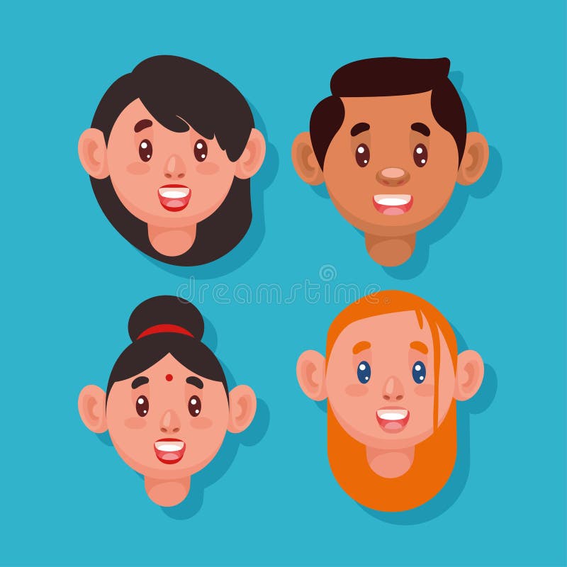 Four Heads Persons Diversity Stock Vector - Illustration of heads ...