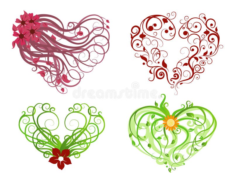Vector set of four hearts. stock vector. Illustration of headphone ...