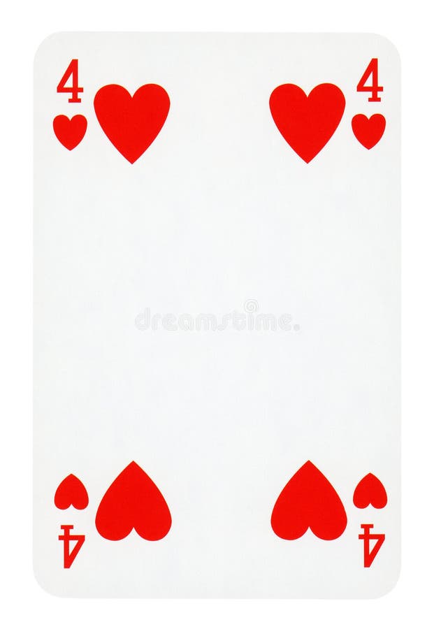 Four of Hearts Vintage Playing Card - Isolated on White Stock Image ...