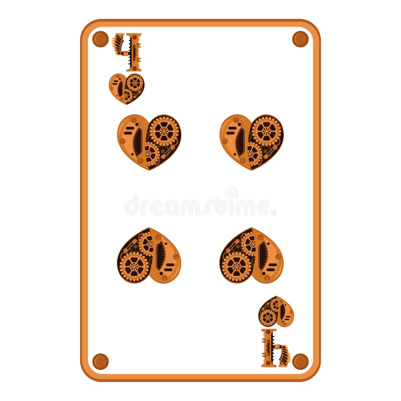 Four of Hearts in the Style of Mechanical Steampunk. Vector ...