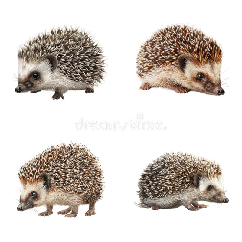 Four Hedgehogs in Different Poses Stock Image - Illustration of animal ...