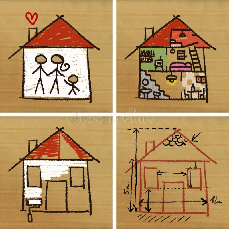 Four Houses & Construction Stock Illustration - Illustration of paper ...