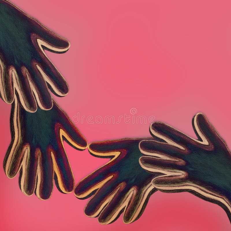 Four Human Hands.Human Multicolored Hands are Folded Together for ...
