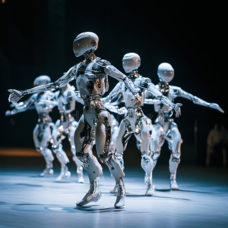 Four Humanoid Robots Dancing in a Synchronized Performance Stock ...