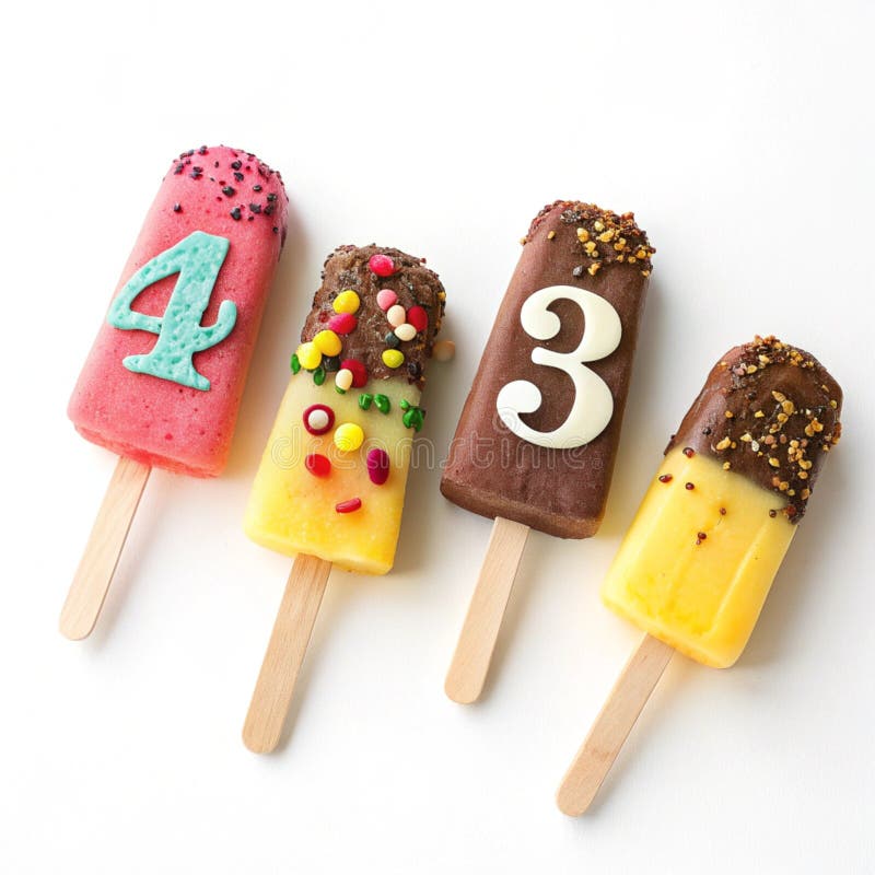 Four Ice Creams on Sticks with the Number 3 Stock Illustration ...