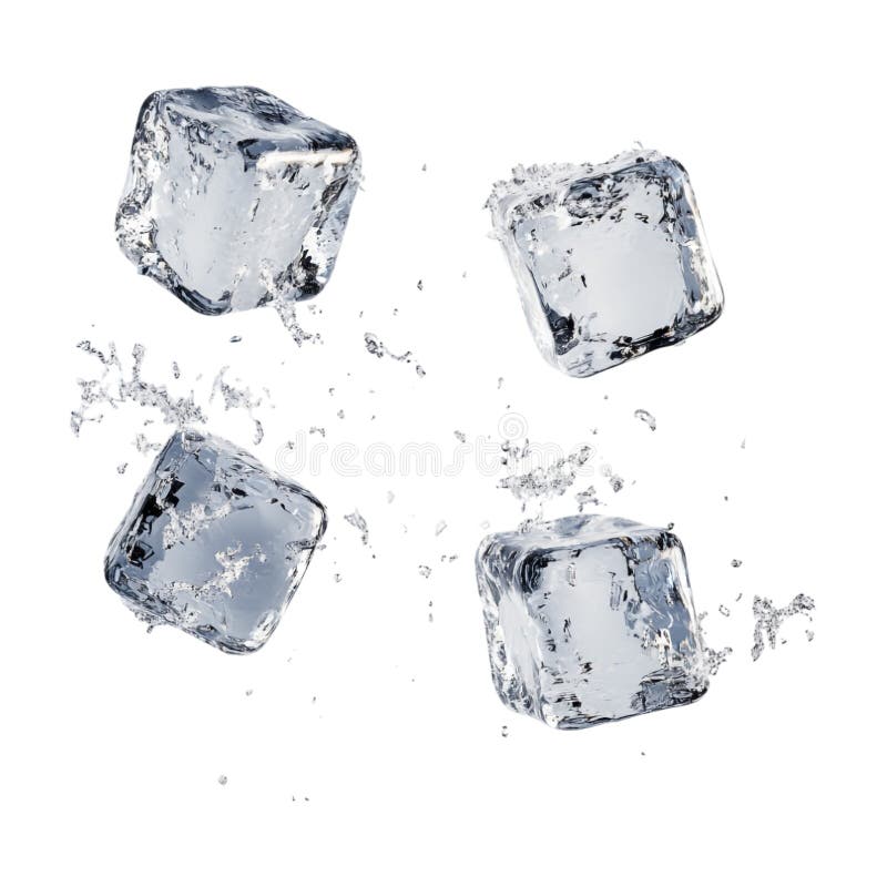 Four Ice Cubes Falling Crystal Clear Texture for Drinks and Designs on ...
