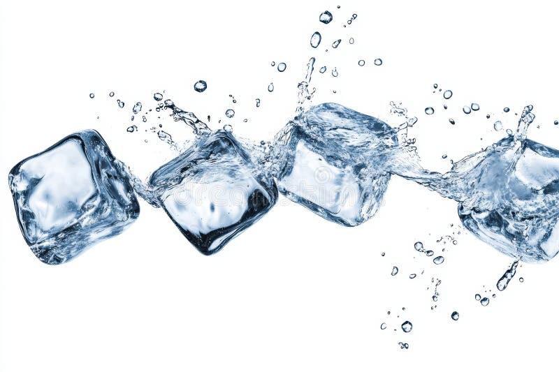 Four Ice Cubes with Water Splashing in a Dynamic Pattern Stock ...