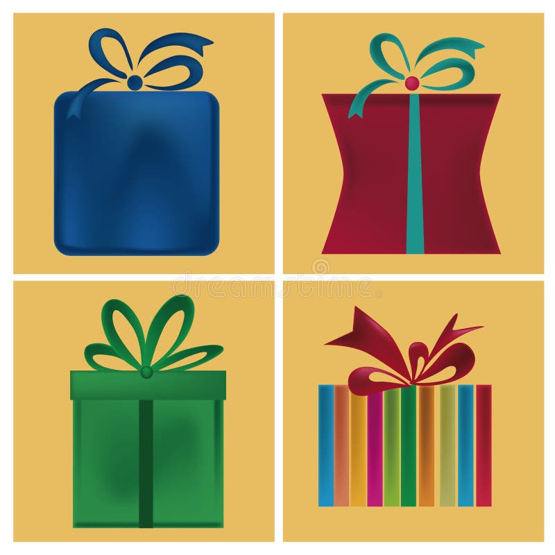 Four Icons of Present Boxes Stock Vector - Illustration of card, shape ...