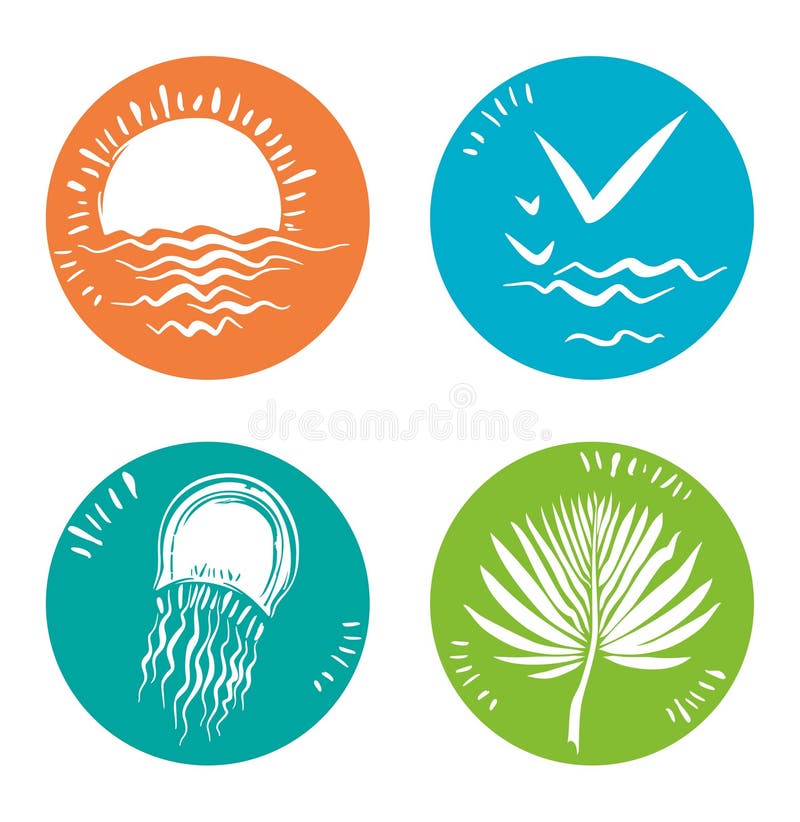 Four icons summer nature. stock illustration. Illustration of ecology ...